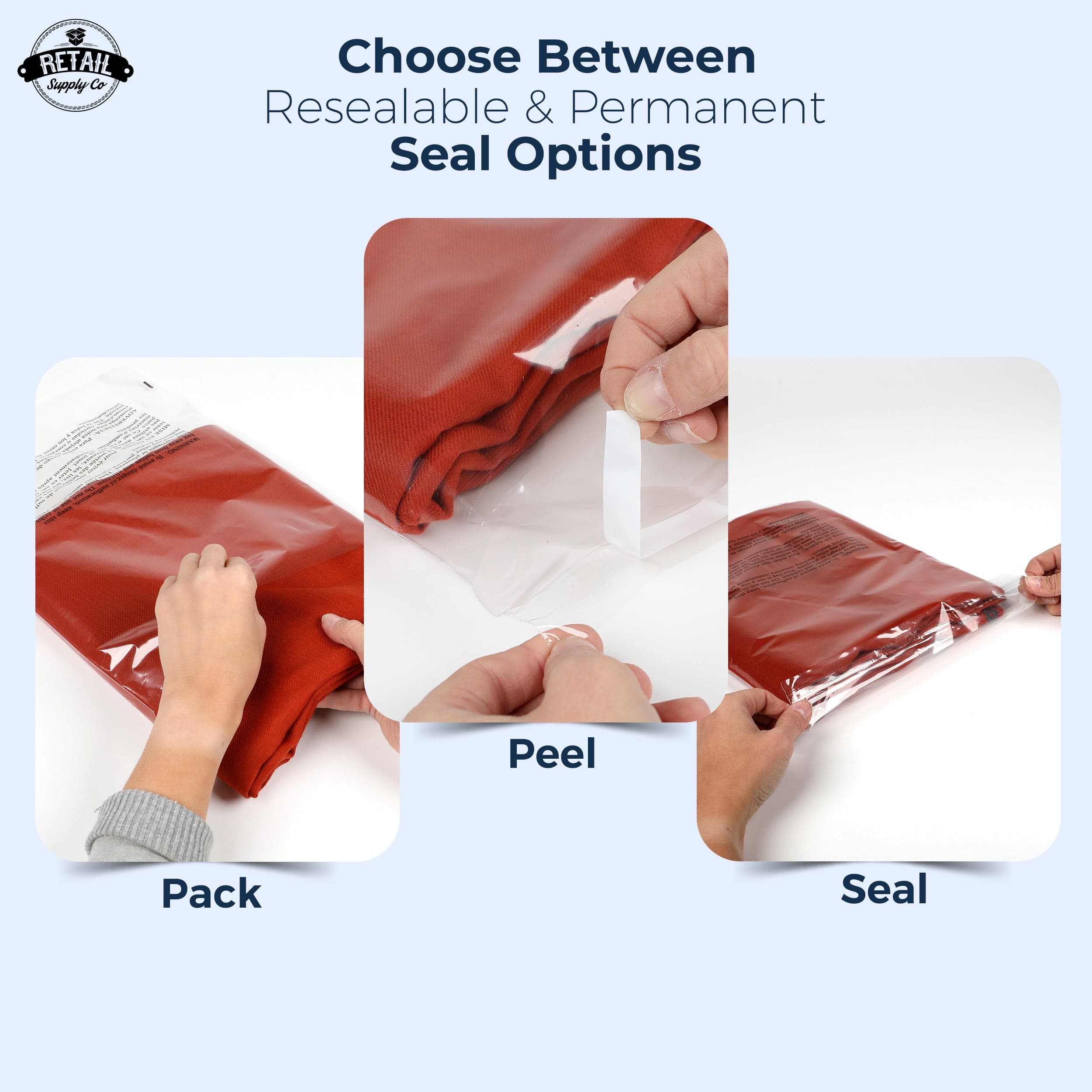 Poly Bags Size Combo Pack with Suffocation Warning by Retail Supply Co